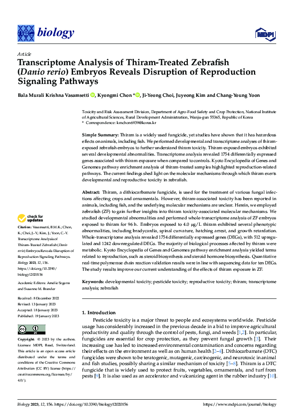 (PDF) Transcriptome Analysis of Thiram-Treated Zebrafish (Danio rerio ...
