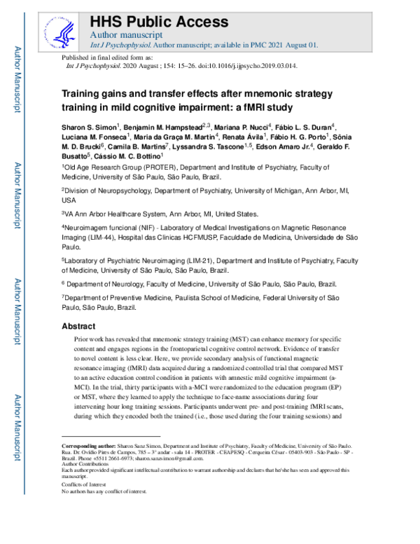(PDF) Training gains and transfer effects after mnemonic strategy training in mild cognitive ...