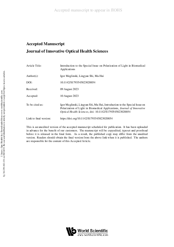 (PDF) Introduction to the Special Issue on Polarization of Light in ...