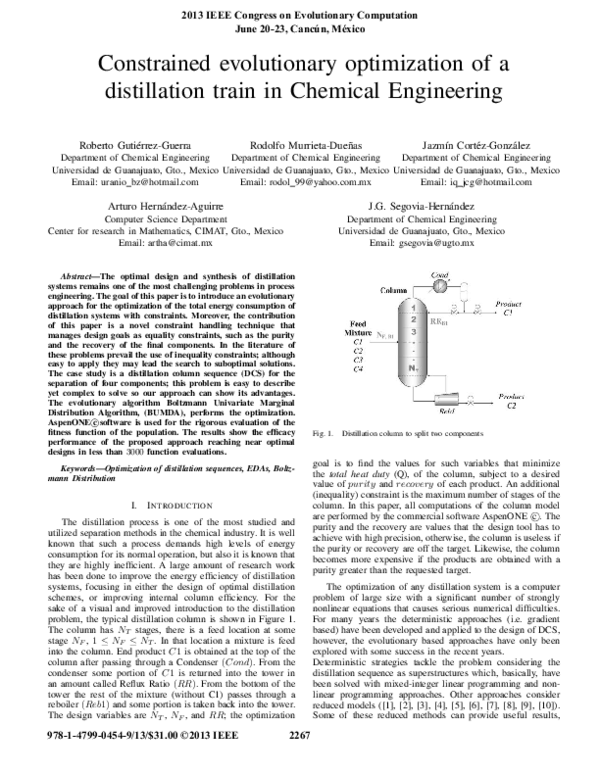 (PDF) Constrained evolutionary optimization of a distillation train in chemical engineering ...