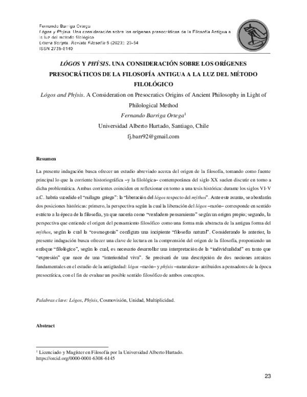 (PDF) Lógos y Physis. Una consideración sobre los orígenes presocráticos de la Filosofía Antigua ...