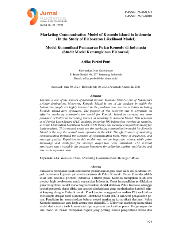 (PDF) Marketing Communication Model of Komodo Island in Indonesia (In ...