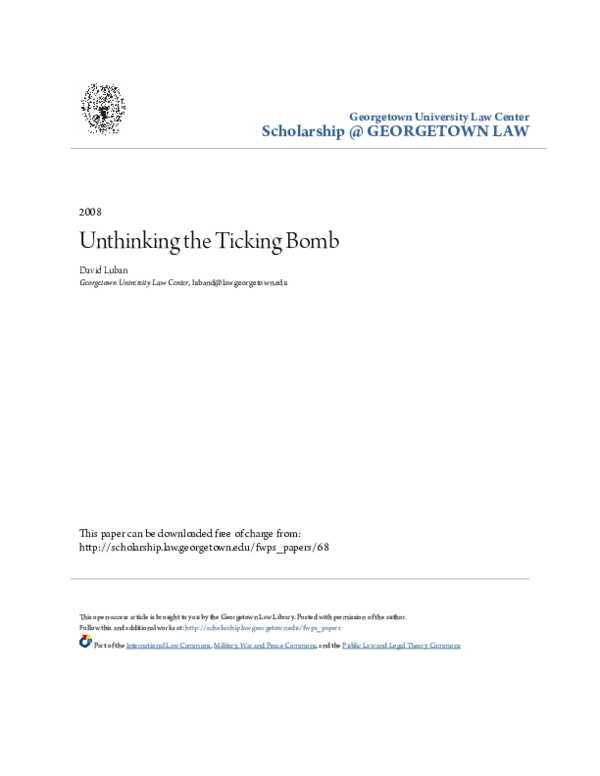 (PDF) Unthinking the Ticking Bomb