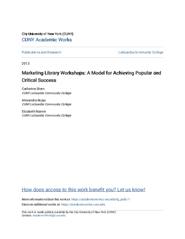 (PDF) Marketing Library Workshops: A Model for Achieving Popular and ...