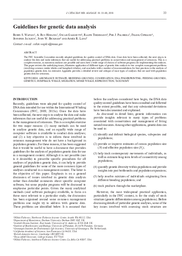 (PDF) Guidelines for genetic data analysis