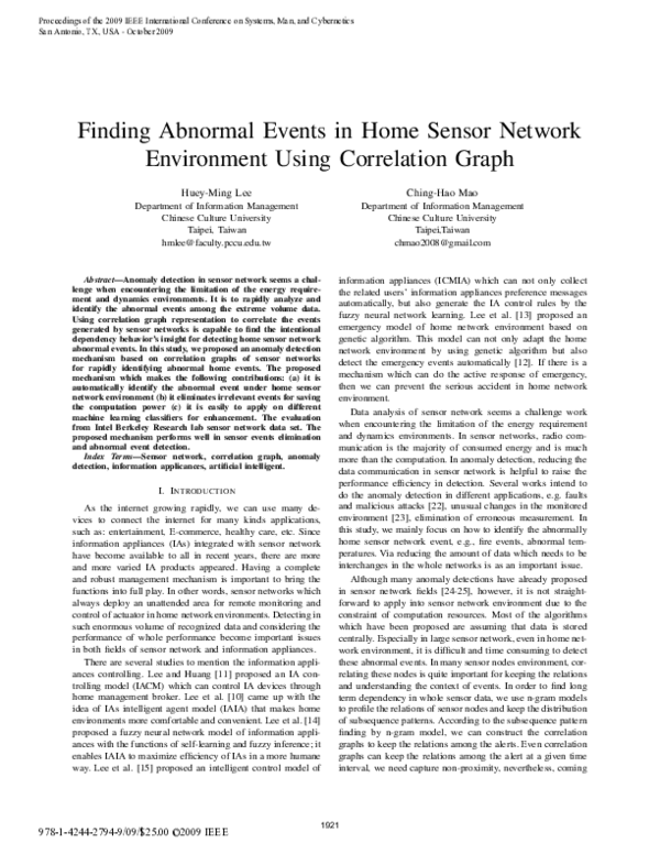 Pdf Finding Abnormal Events In Home Sensor Network Environment Using Correlation Graph Ching