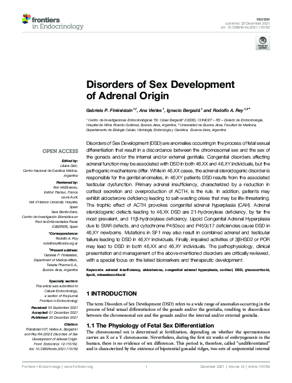 Pdf Disorders Of Sex Development Of Adrenal Origin