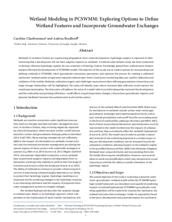 (PDF) Wetland Modeling in PCSWMM: Exploring Options to Define Wetland ...