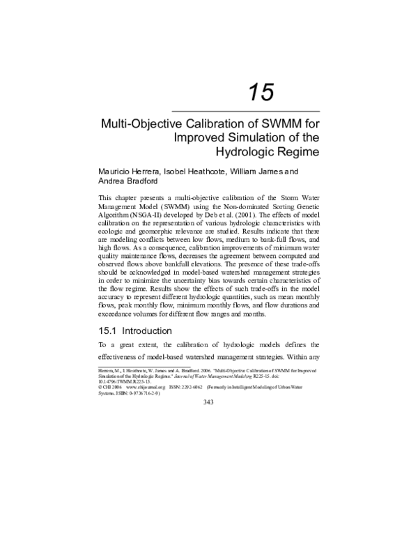 Pdf Multi Objective Calibration Of Swmm For Improved Simulation Of The Hydrologic Regime