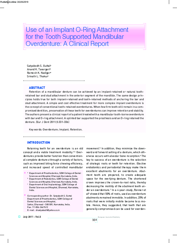 (PDF) Use of an Implant O-Ring Attachment for the Tooth Supported ...