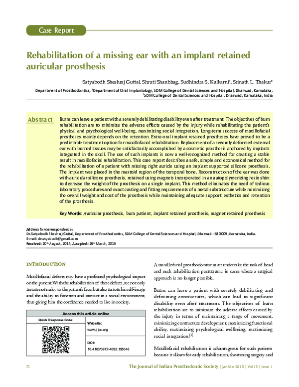 (PDF) Rehabilitation of a missing ear with an implant retained ...