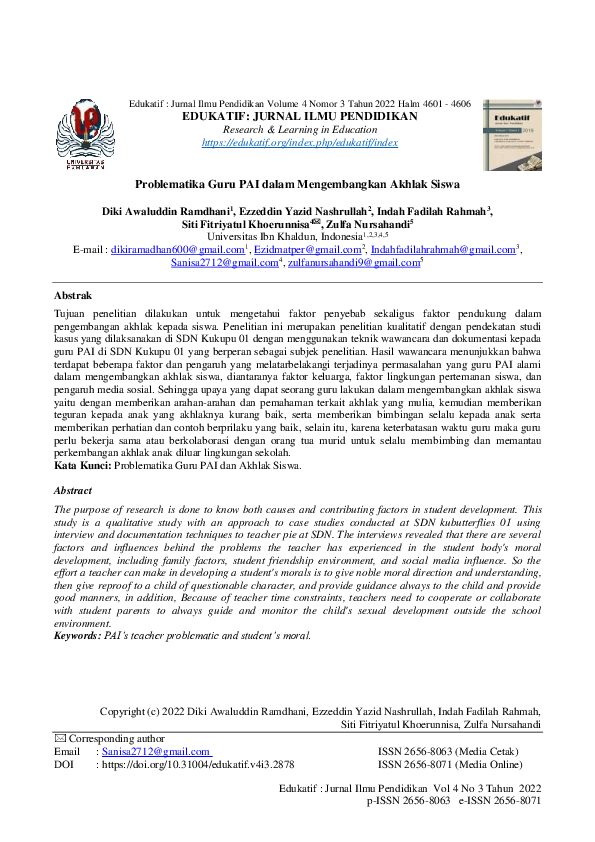 (PDF) Problematika Guru PAI dalam Mengembangkan Akhlak Siswa