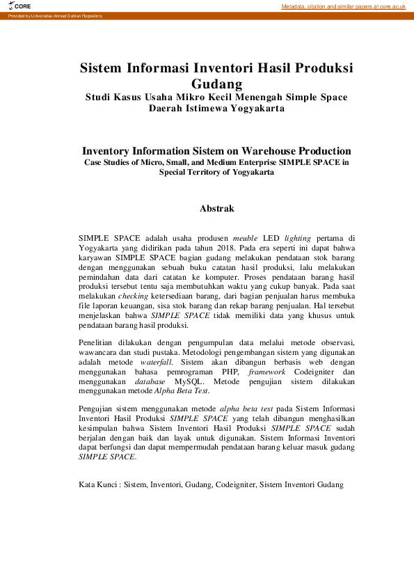 (PDF) Sistem Informasi Inventori Hasil Produksi Gudang Studi Kasus Usaha Mikro Kecil Menengah ...