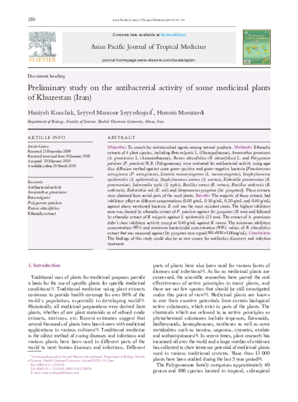 (PDF) Preliminary study on the antibacterial activity of some medicinal ...