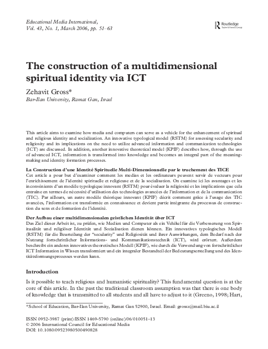 (PDF) The construction of a multidimensional spiritual identity via ICT