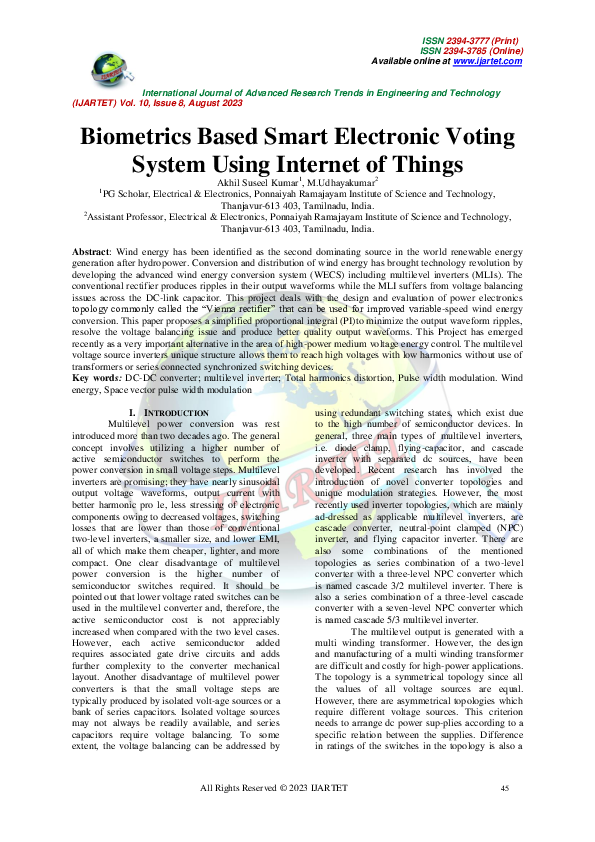 (PDF) Biometrics Based Smart Electronic Voting System Using Internet of Things