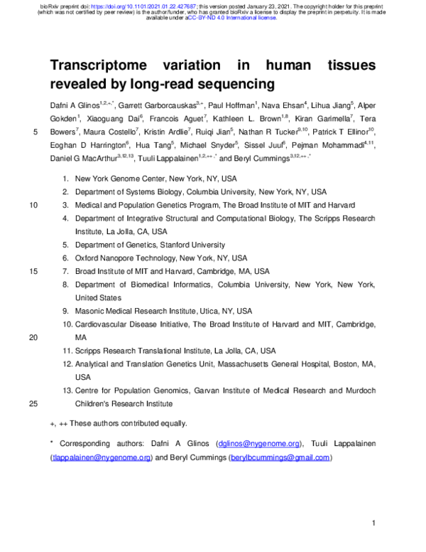 (PDF) Transcriptome variation in human tissues revealed by long-read sequencing