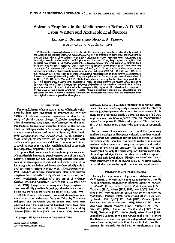 (PDF) Volcanic eruptions in the Mediterranean before A.D. 630 from ...