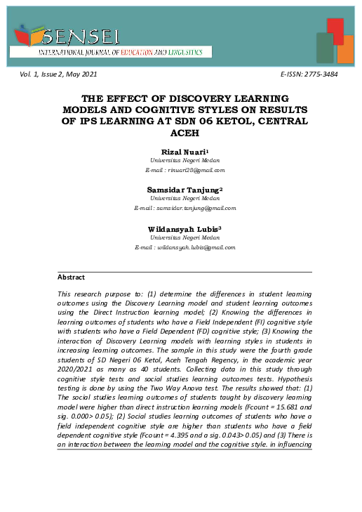 (PDF) The Effect of Discovery Learning Models and Cognitive Styles on ...