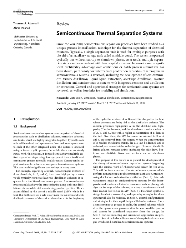 (PDF) Semicontinuous Thermal Separation Systems