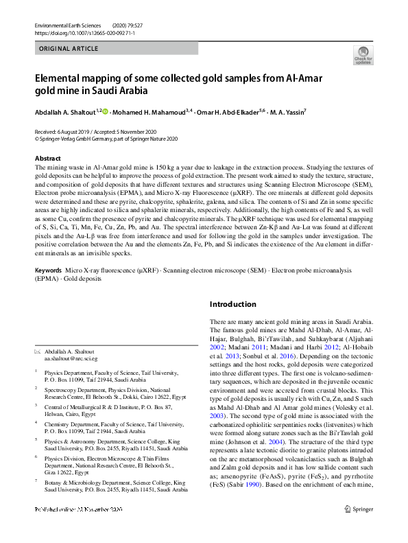 (PDF) Elemental mapping of some collected gold samples from Al-Amar gold mine in Saudi Arabia ...
