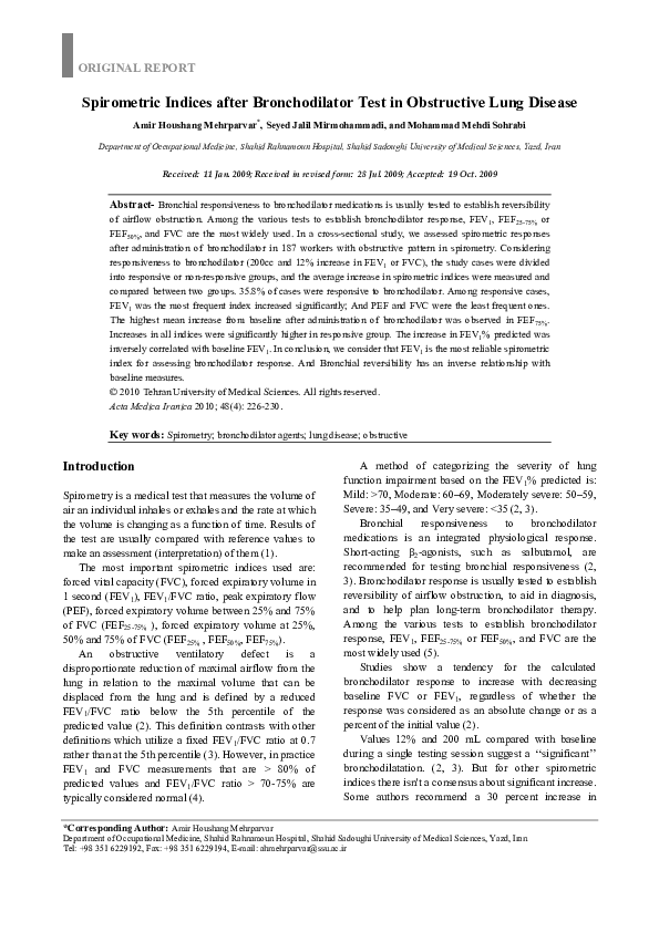 (PDF) Spirometric indices after bronchodilator test in obstructive lung ...