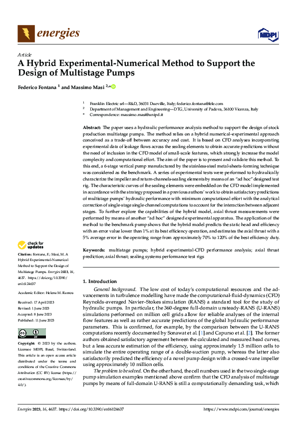 (PDF) A Hybrid Experimental-Numerical Method to Support the Design of Multistage Pumps