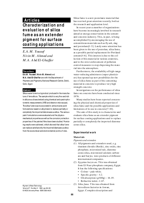 (PDF) Characterization and evaluation of silica fume as an extender ...