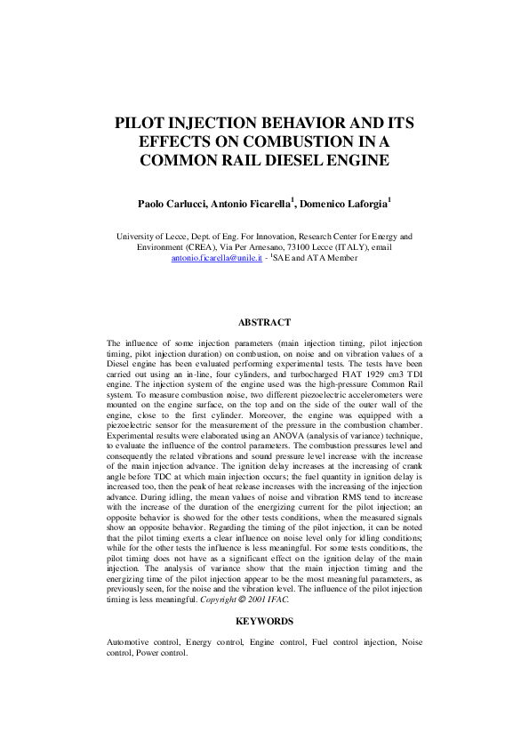 (PDF) Pilot Injection Behavior and Its Effects on Combustion in a ...