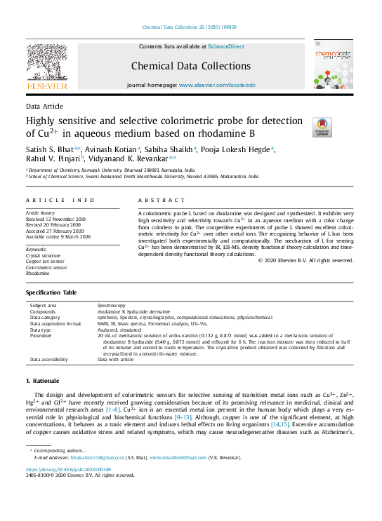Pdf Highly Sensitive And Selective Colorimetric Probe For Determination Of L Cysteine In