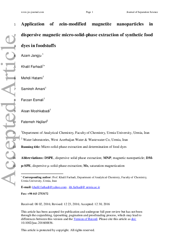(PDF) Application of zein-modified magnetite nanoparticles in dispersive magnetic micro-solid ...