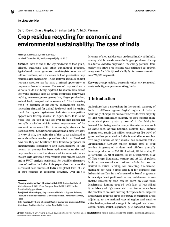 (PDF) Crop residue recycling for economic and environmental ...