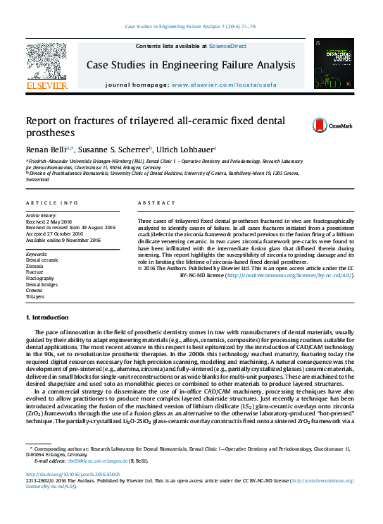 (PDF) Report on fractures of trilayered all-ceramic fixed dental prostheses