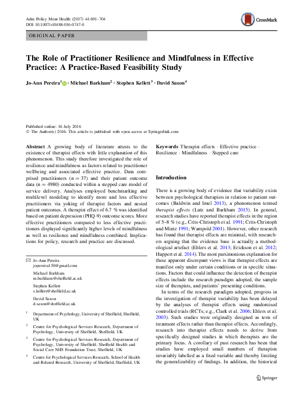 (PDF) The Role of Practitioner Resilience and Mindfulness in Effective ...