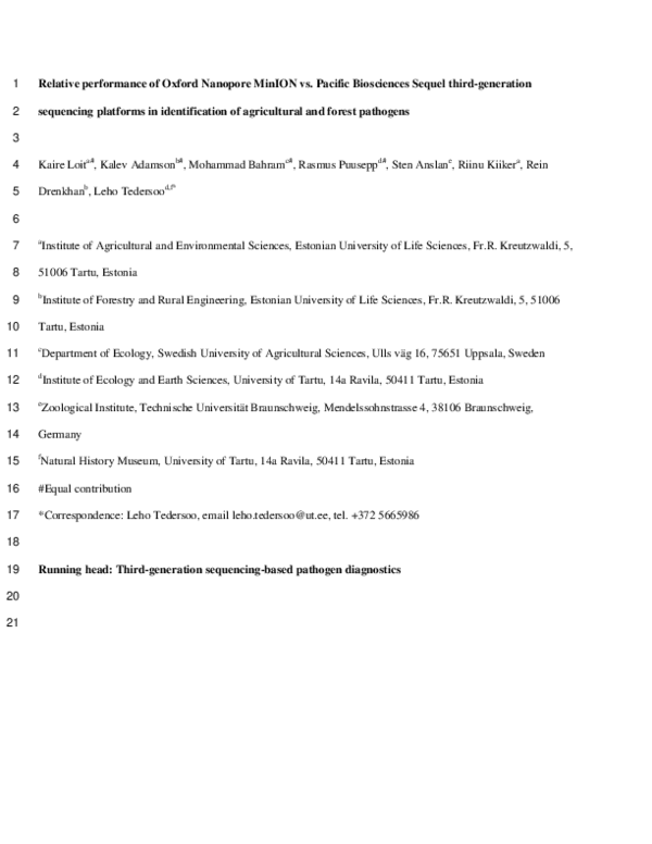 Pdf Relative Performance Of Oxford Nanopore Minion Vs Pacific Biosciences Sequel Third