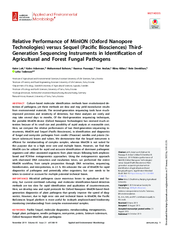 (PDF) Relative Performance of MinION (Oxford Nanopore Technologies ...