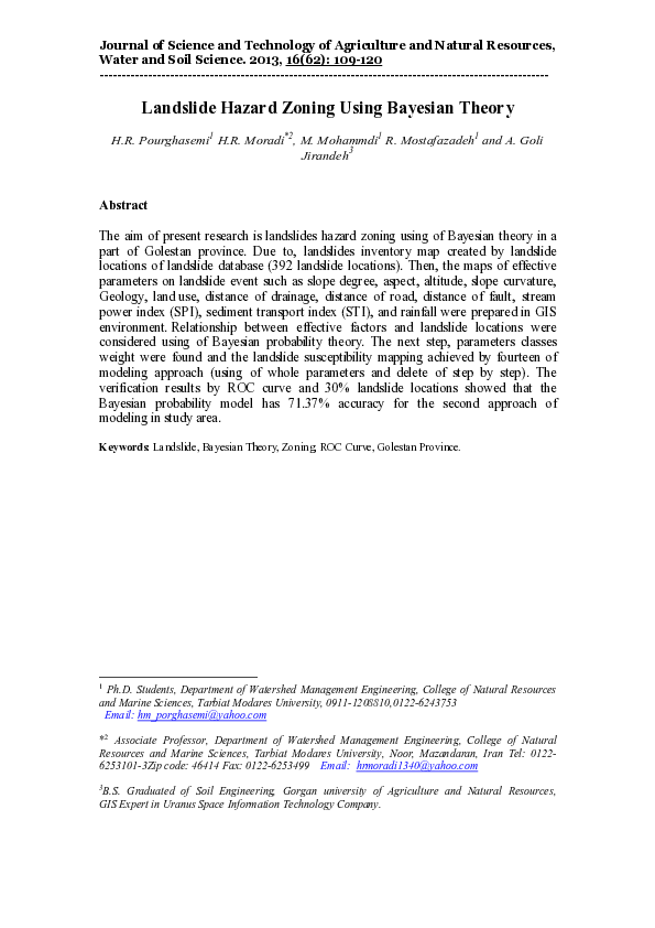 (PDF) Landslide Hazard Zoning Using Bayesian Theory
