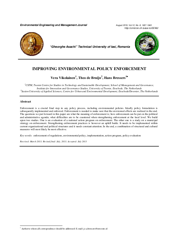 (PDF) Improving Environmental Policy Enforcement