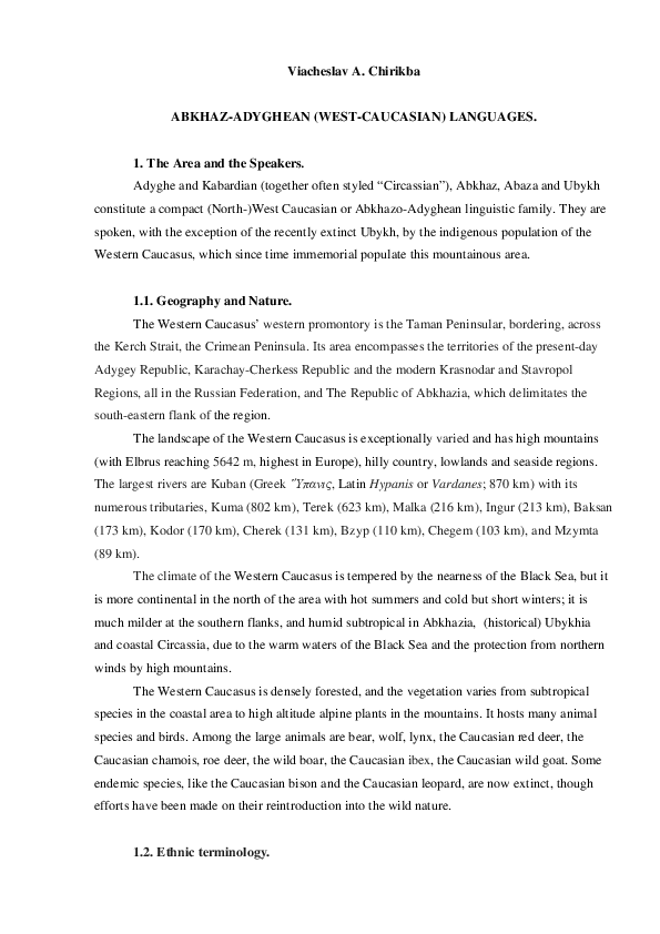 (PDF) ABKHAZ-ADYGHEAN (WEST-CAUCASIAN) LANGUAGES