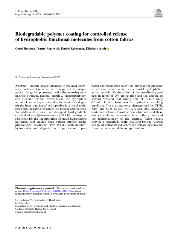 (PDF) Biodegradable polymer coating for controlled release of ...