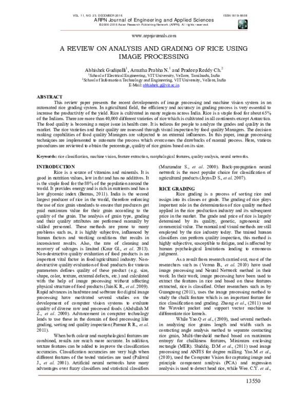 (PDF) A Review on Analysis and Grading of Rice Using Image Processing