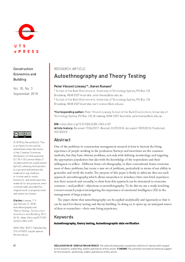 Pdf Autoethnography And Theory Testing