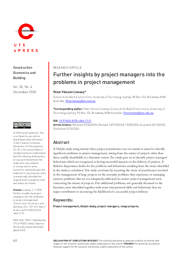 (PDF) Further insights by project managers into the problems in project ...