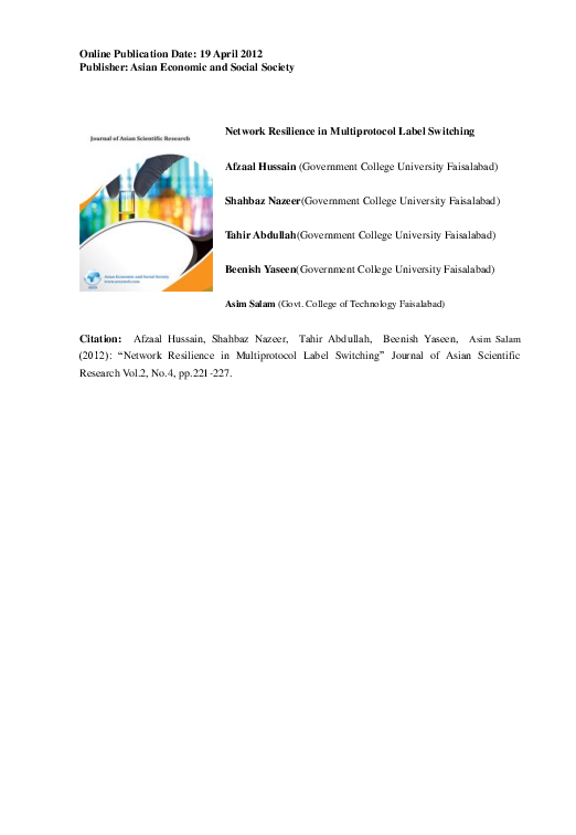 (PDF) Network Resilience in Multiprotocol Label Switching