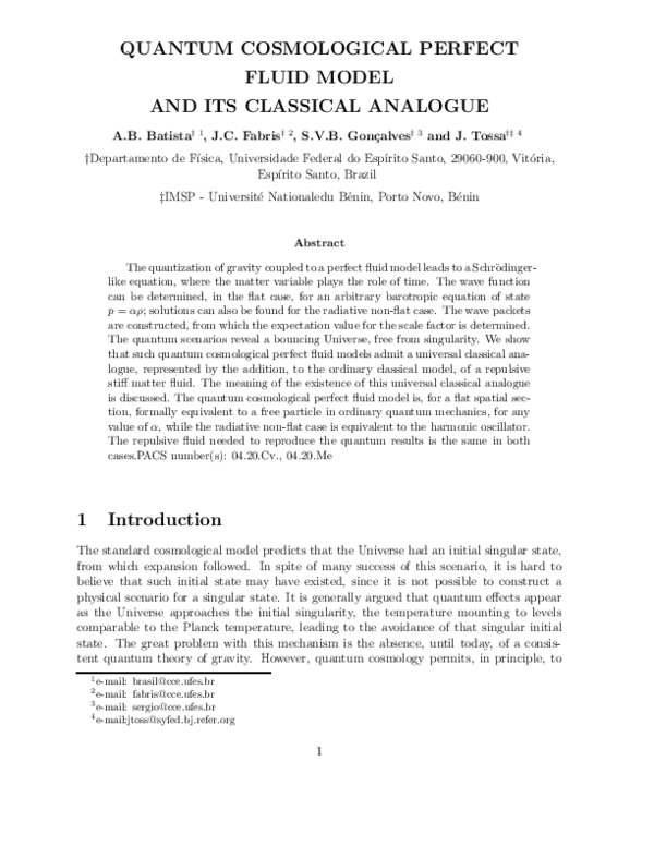 Pdf Quantum Cosmological Perfect Fluid Model And Its Classical Analogue