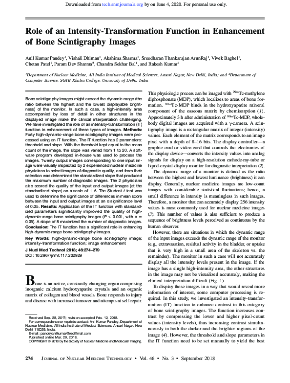(PDF) Role of intensity transformation function for enhancement of bone scintigraphic images