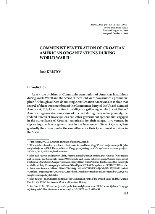 (PDF) Communist penetration of Croatian American organisations during ...