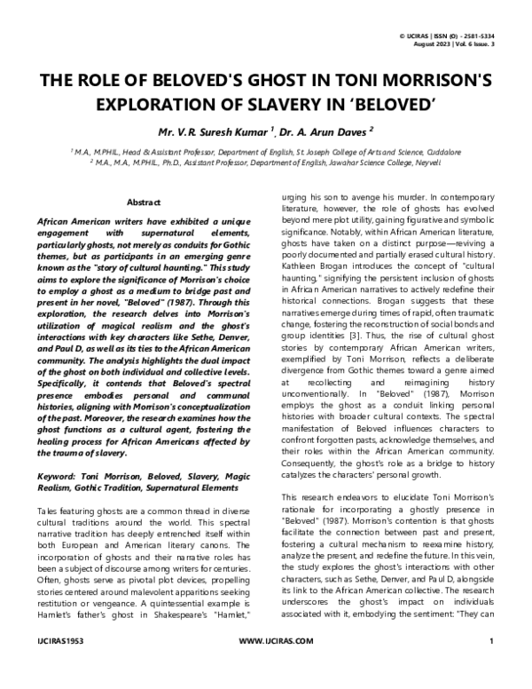 (PDF) THE ROLE OF BELOVED'S GHOST IN TONI MORRISON'S EXPLORATION OF ...