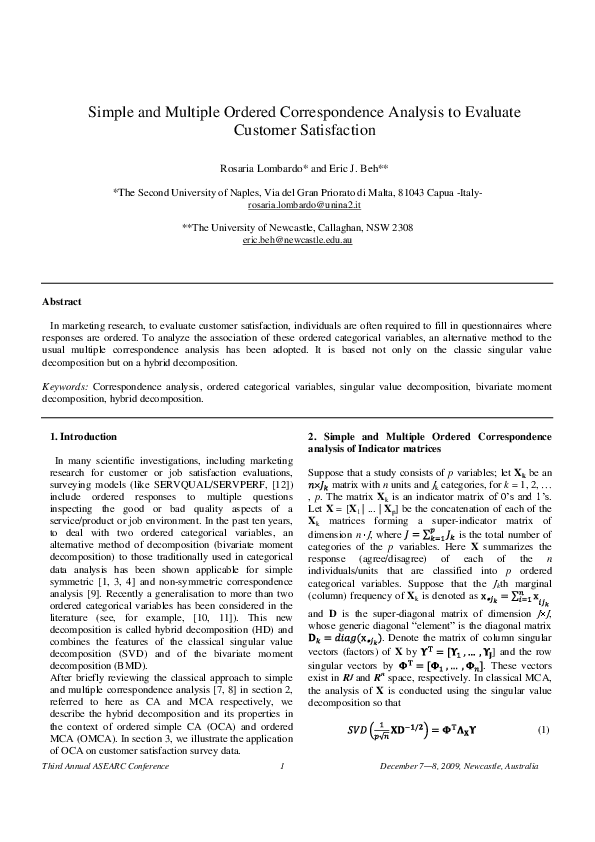 (PDF) Simple and multiple ordered correspondence analysis to evaluate customer satisfaction ...
