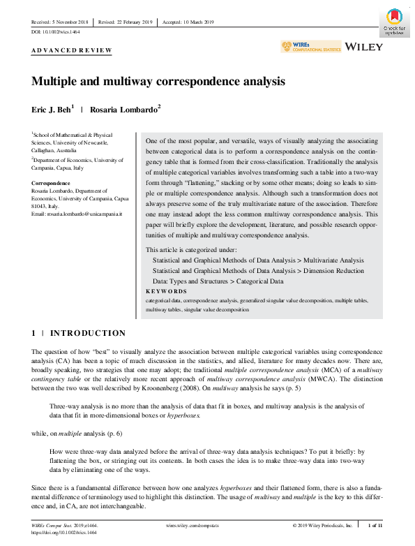 (PDF) Multiple and multiway correspondence analysis